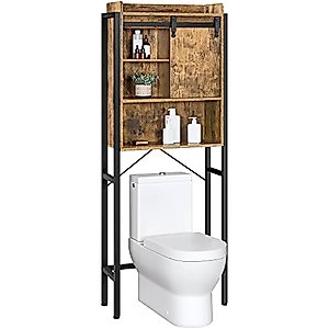 Yaheetech Over The Toilet Storage Cabinet with Sliding Door, Bathroom Oragnizer Shelf Over Toilet, Stable Freestanding Space Saving Toilet Stands with Adjustable Shelves for Bathroom, Rustic Brown