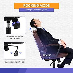 Home Office Chair Ergonomic Desk Chair PU Leather Task Chair Executive Rolling Swivel Mid Back Computer Chair with Lumbar Support Armrest Adjustable Chair for Men Brown