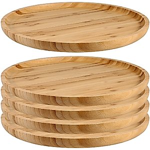 JOIKIT 5 Pack 12 Inch Bamboo Round Platter, Fine Polished Round Wood Plates Bamboo Serving Tray for Holding Fruit, Bread, Cheese, Nut, Coffee, Tea, Plant Saucer