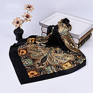 Molans 35 Inches Women Head Scarf Hair Bandanas - 4PCS Square Satin Head Scarves for Women Silk Like Hair Kerchief Banadanas(Blue+Black+Beige+Camel)