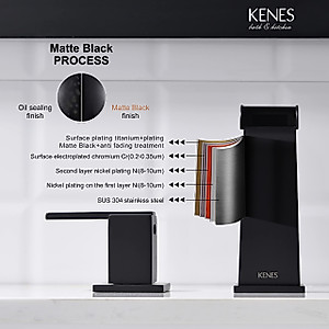 KENES Matte Black 8 Inch Waterfall Widespread Bathroom Faucet 3 Hole, Two-Handle Waterfall Bathroom Sink Faucet, Modern Bathroom Faucets with Supply Lines, KE-9052-2