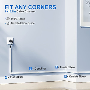 Yecaye 125in Cord Hider - One-Cord Cable Concealer - Cord Cover Wall with 13 Parts - Easy Install Cable Management Kit for 2 Small Wires, Cable Raceway Home Office, 8X L15.7in W0.59in H0.4in, White