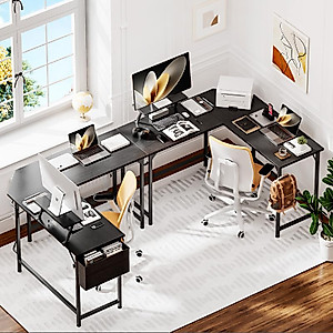 COMHOMA L Shaped Gaming Desk with LED Lights, 51" Gaming Corner Desk with Monitor Stand, Sturdy Home Computer Office Desk with Storage Bag, PC Gaming Table, Gaming Table for Writing Workstation, Black