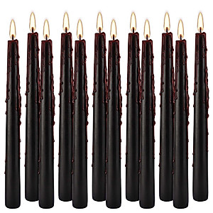 12PCS 10-Inch Black Bleeding Taper Candles,Vampire Tears Taper Candles- Unscented Ideal for Halloween, Christmas, Rituals, and Themed Party Decor