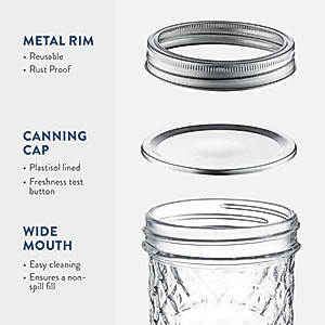 Paksh Novelty Mason Jars 16 oz - 6-Pack Quilted Wide Mouth Glass Jars with Lid & Seal Bands - Airtight Container for Pickling, Canning, Candles, Home Decor, Overnight Oats, Fruit Preserves