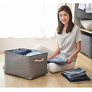 Queenie 2 Pack Closet Canvas Fabric Storage Basket, Gray, 17" x 8" x 5"