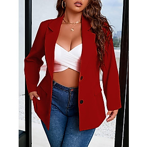 Floerns Women's Plus Size Long Sleeve Lapel Open Front Work Office Blazer Jacket Burgundy 3XL
