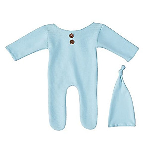 Newborn Photography Boy Outfit Baby Boy Girls Photo Shoot Costume Crochet Clothes Hat Pants Baby Prop Photoshoot (Blue)