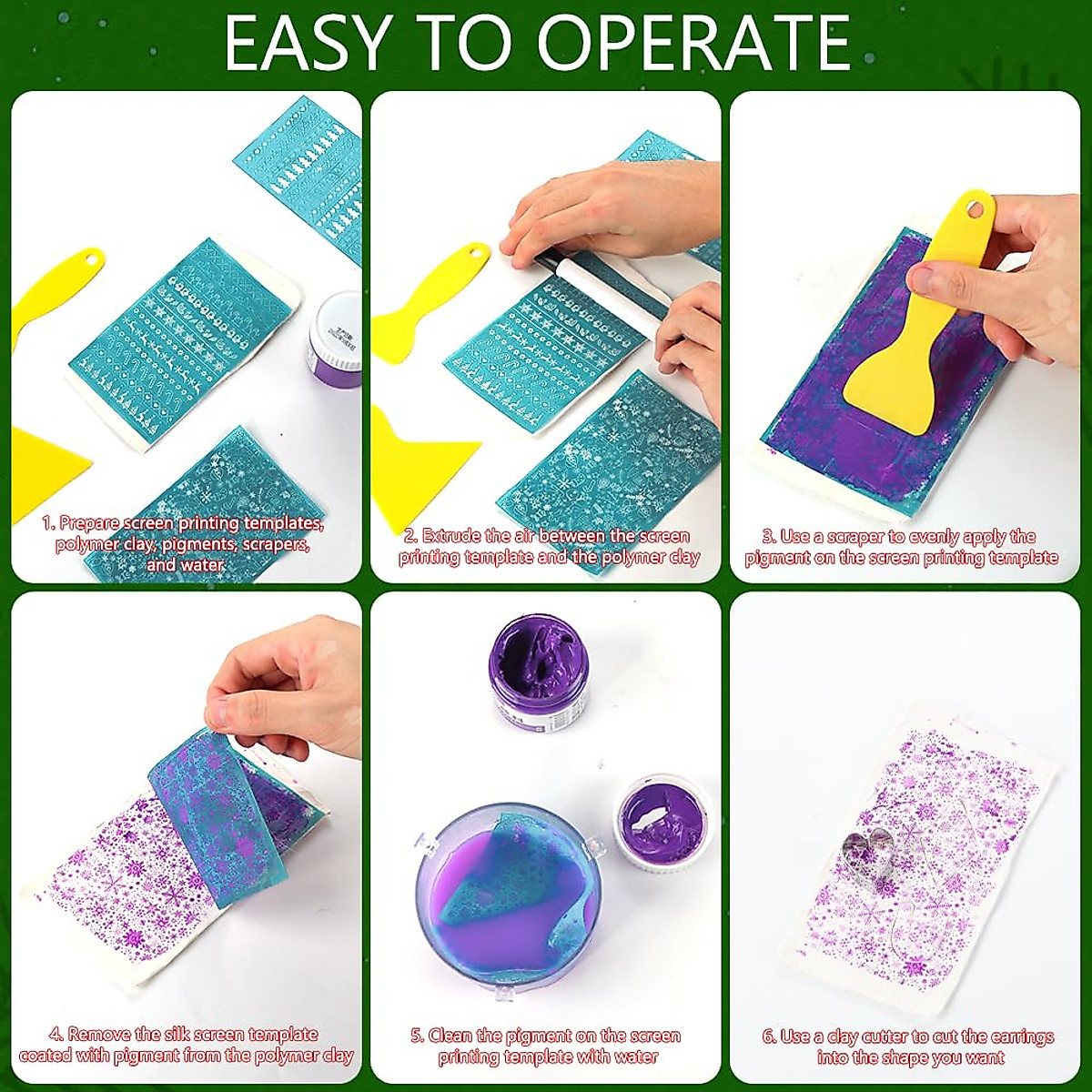 Vellibring Christmas Silk Screen Stencils for Polymer Clay,16Pcs Reusable Silk Screen Print Kit Clay Scraper Polymer Clay Cutters Polymer Clay Kit for Jewelry Clay Making Earrings Decoration Supplies