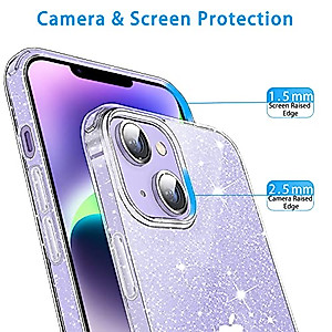 JJGoo Compatible with iPhone 14 Plus Case, Clear Glitter Sparkle Soft TPU Anti-Scratch Shockproof Protective Phone Bumper, Women Girls Cute Slim Bling Sparkly Phone Case for iPhone 14 Plus