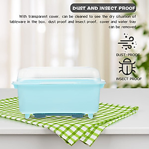 Kichvoe Plastic Dish Drying Rack Bottle Dryer Holder 11.8 * 10Inch Utensil Cutlery Dish Drainer with Cover Lid and Drain Board for Kitchen