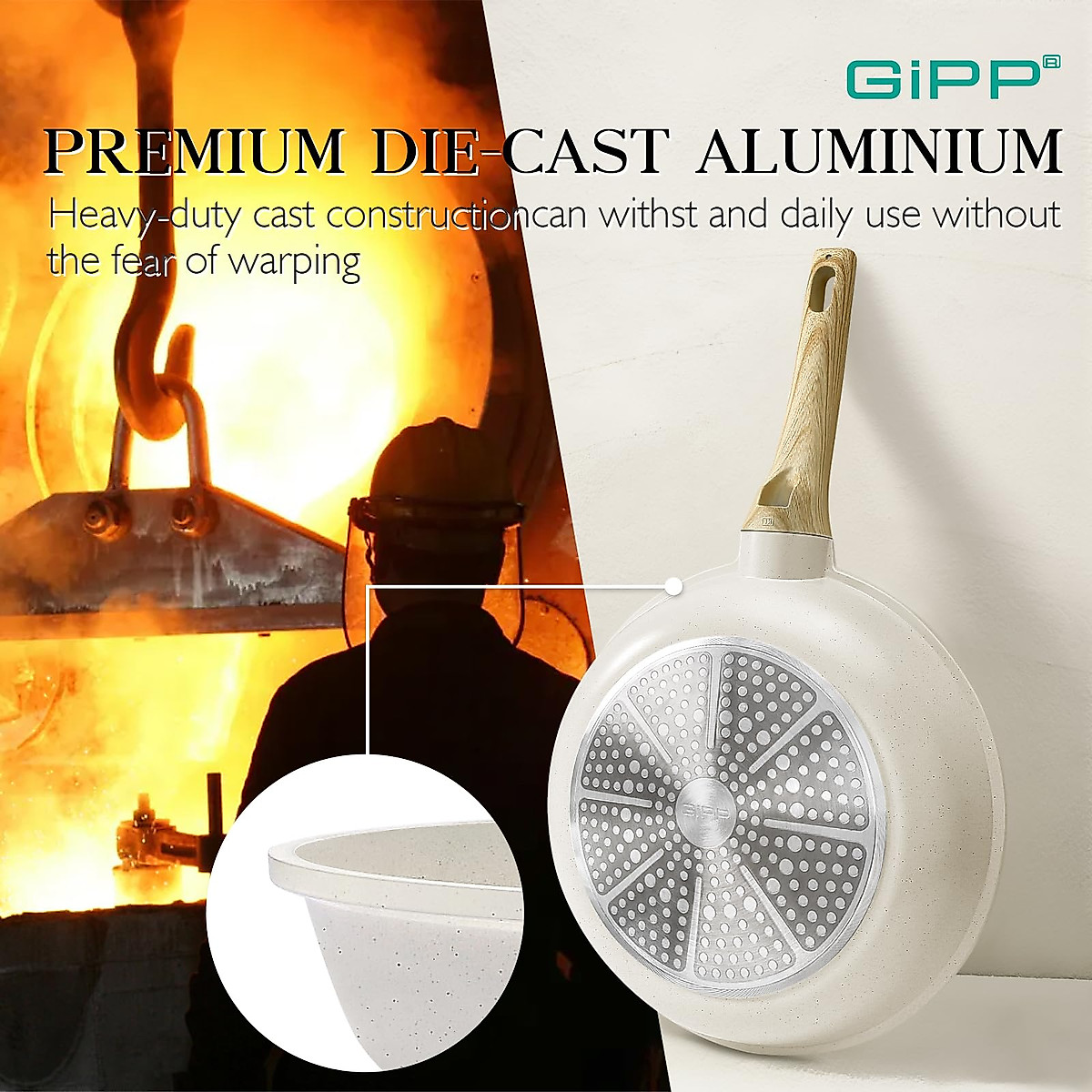 GiPP 21Psc Pots and Pans Set Non Stick - White Granite Kitchen Cookware Sets Nonstick Induction Cookware Non-toxic Cooking Pan Set with Silicone Utensils, PFOS and PFOA Free