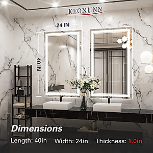 Keonjinn LED Bathroom Mirror with Lights, 40 x 24 Inch Front Lighted Vanity Mirror, Wall Mounted Anti-Fog Memory Brightness Dimmable Makeup IP54, Shatterproof (Horizontal/Vertical)