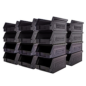 50 Pack Small Storage Bin, Wall Mount Storage, Hanging and Stacking Bin, Freestanding | 7” x 4” x 3” Plastic Container | Black | Zeus 1PLZ06 | StorageCompat