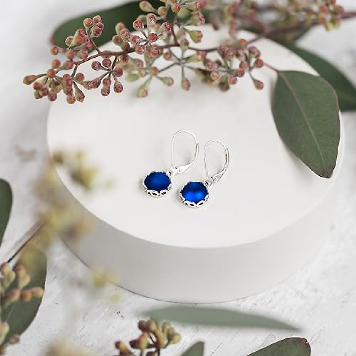 Bottled Up Designs Handmade Vintage White Leverback Botanicals Earrings, Sterling Silver, Eco Friendly, Made in USA, Birthday Gifts, Mothers Day, Women, Anniversary (Skin Cream Jar Glass)