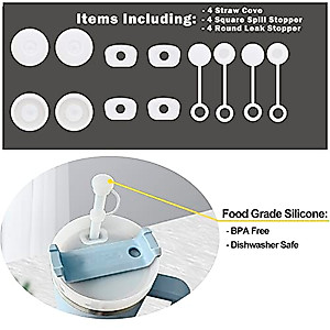 Silicone Spill Proof Stopper 4 Sets, Straw Cover Compatible with Stanley Cup 1.0 Version 40oz/30oz, Tumbler Accessories, Includes 4 Straw Cover Cap, 4 Square Spill Stoppers & 4 Round Leak Stopper