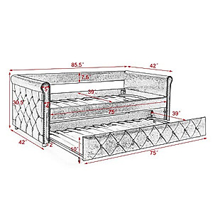 Antetek Daybed with Trundle, Fabric Upholstered Twin Size Day Bed Button-Tufted Sofa Daybed Frame w/Twin Roll-Out Trundle, No Box Spring Needed, Furniture for Bedroom, Living Room, Guest Room, Grey
