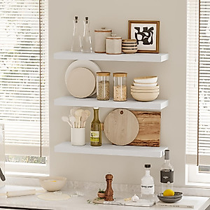 Fixwal 23.6in Floating Shelves for Wall, Set of 3 Wood Shelves, Wall Shelf Farmhouse Shelf for Bathroom, Bedroom, Living and Kitchen Room (White)