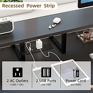 Mexin Home Office Desk-83.7 Inch 2 Person Desk with Storage Shelves and Power Outlets, Double Desk with Monitor Stand, Computer Gaming Desk, Large Work Desk, Black