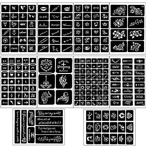 Konsait 629pcs Temporary Tattoos Stencils, Girls and Boys Glitter Tattoo Kit Templates Face Paint Stencils Body Art Stencil Stickers Pack for Adults Man Women Kids Teenager,20 Sheets