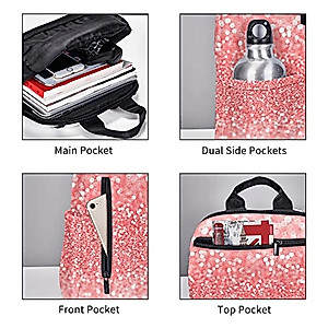 FUFUMALL 14.7 Inch Bookbag Backpack Lightweight Zipper Daypack, Pink Glitter Sparkle Cute Small Backpacks Book Bag with Pockets/Shoulder Staps for 1th- 6th Grade Girls Boys Students