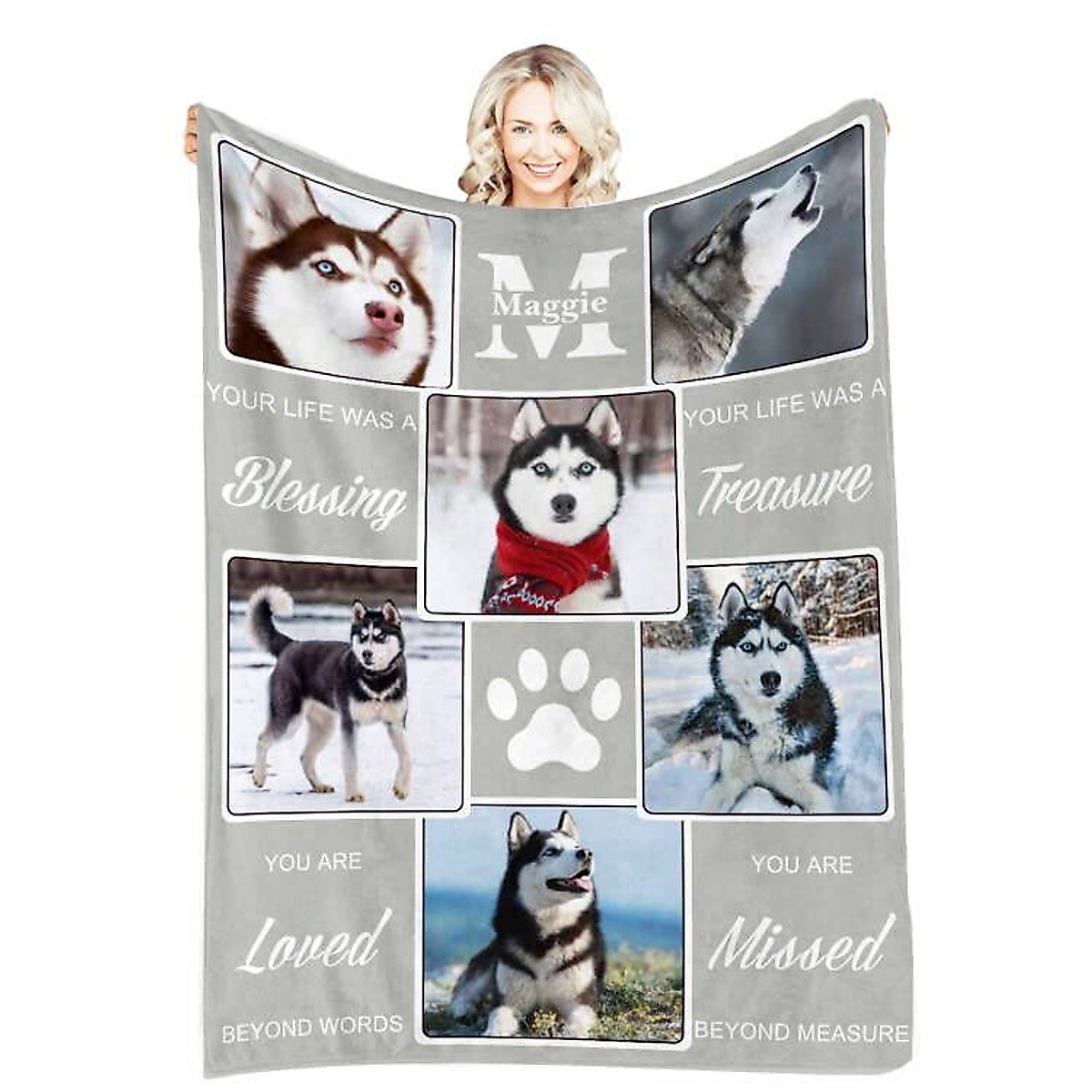 SIMIEEK Personalized Dog Photo Blanket with Name Custom Pet Picture Blankets Throws Customized Pet Photo Collage Blanket for Adults Kids, 30 to 80 Inches