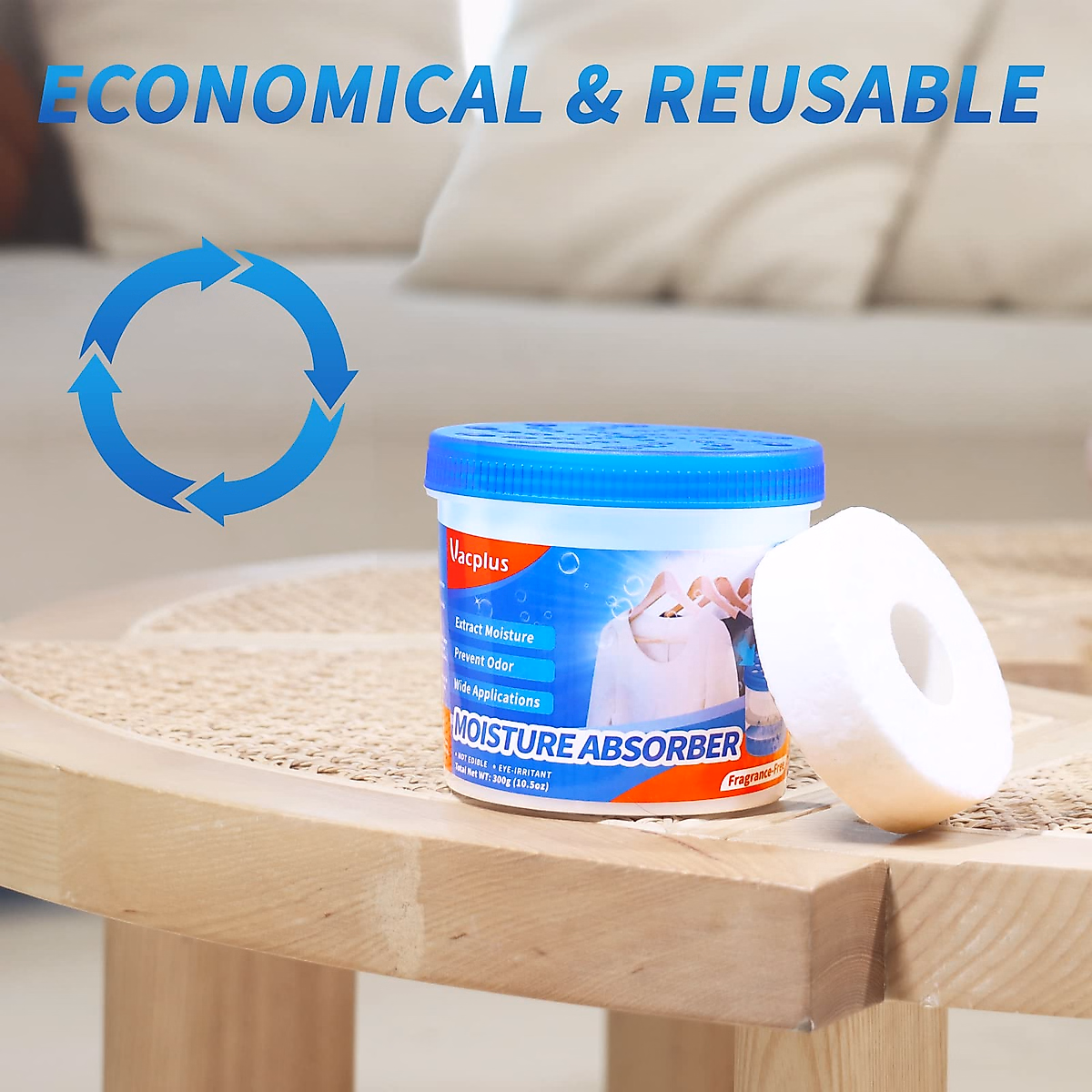 Vacplus Moisture Absorbers Dehumidifier Bucket -Unscented for Closet, Highly Absorbent for basements, bathrooms, boats, RVs, 10.5 OZ Replaceable, 6 PACK