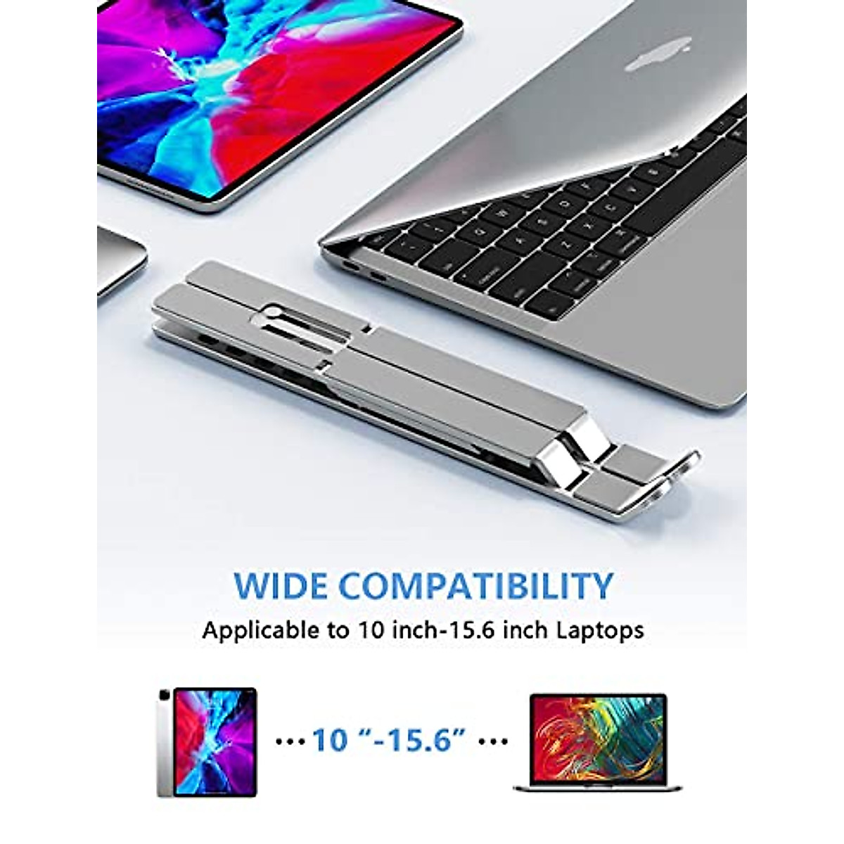 ZSIMC Laptop Stand, Adjustable Aluminum Foldable Portable Holder, Upgrade Whole Anti-Slip Silicone Pad, Laptop Riser for Desk Compatible with MacBook Air pro, iPad, Lenovo, 10-15.6” Laptop and Tablet