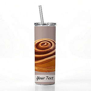 Personalized Custom Name Text Cinnamon Roll Bun Skinny Tumbler 20oz with Straw Insulated Water Bottle Gift - 1 Line Horizontal