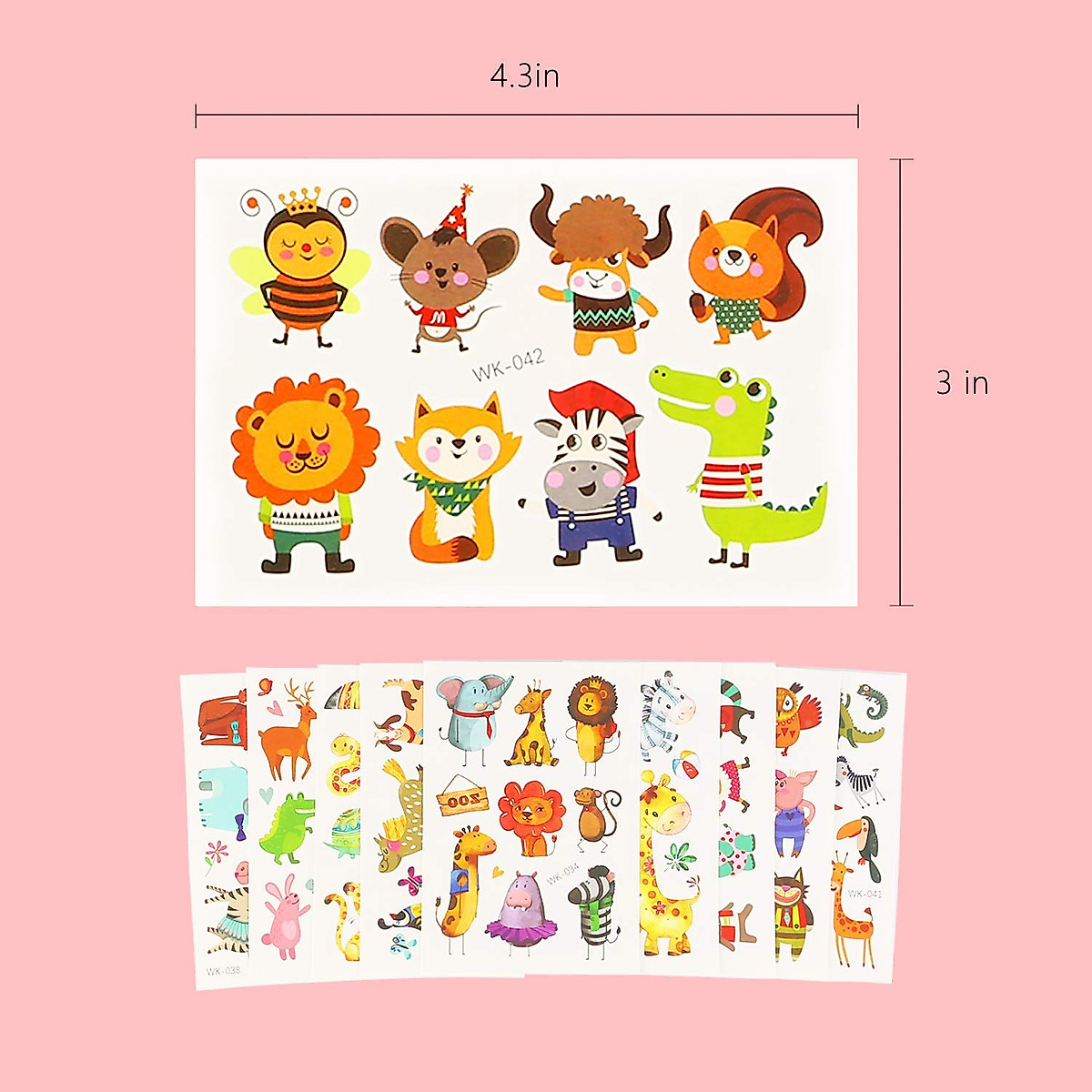 PHOGARY 200 Pieces 20 Sheets Animals Theme Temporary Tattoos Zoo Patterned Body Art Waterproof Tattoos for Kids