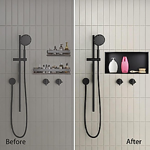 Elefloom Shower Niche, Stainless Steel Modern Bathroom Niche, No Tile Needed Recessed Shower Shelf Organizer for Storage, Black, 12"×24"