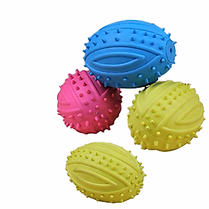 UEETEK Dog Rugby Football Pet Chew Toys Small Rubber Ball 4pcs