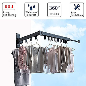 GANCHUN Wall Mounted Space-Saver Clothes Hanger, Clothes Drying Rack, Retractable Folded with Towel Bar,Strong Load-Bearing Easy Installation Design, Balcony, Mudroom, Laundry, Bedroom