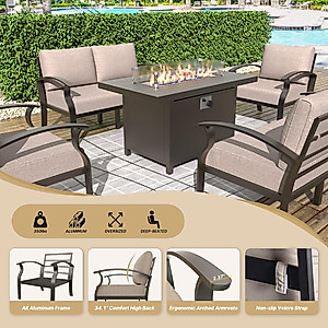 Piltwoff 10-Seat Aluminum Patio Furniture Set with Swivel Chairs,8 Piece Metal Outdoor Sectional Sofa w/45in 55000BTU Fire Pit,Swivel Rocking Chairs with Side Coffee Table,Sand