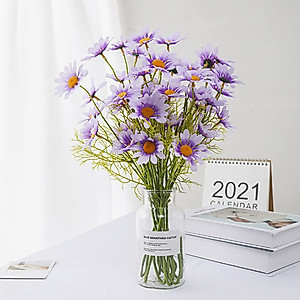 MexSpFit Artificial Flowers Outdoors Fake Daisy,20 Bundles Silk Daisy，Fake Fall Flowers for Decoration，No Fade UV Resistant for Home Indoor Outside Hanging Planter Garden Wedding (Purple, 10)