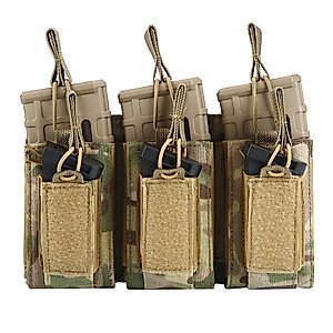 Triple Molle Mag Pouch Open-Top Bag for M4 M16 AK 5.56 Rifle Mag and Pistol Magazine Pouch Holder Airsoft Military Gear Camo