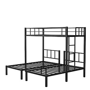 L Shaped Metal Triple Bunk Bed for 3 Kids, Twin over Twin & Twin Bunk Beds with Build in Ladder and Guardrails, Twin over Twin & Twin XL Triple Bunk for Kids, Teens, Adults, Black Triple Bunk Bed