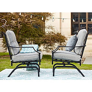 Patio Festival Rocking Patio Chairs Outdoor Metal Furniture Motion Spring Patio Chair Black Metal Dining Bistro Set with Padded Cushion for Porch Garden Balcony