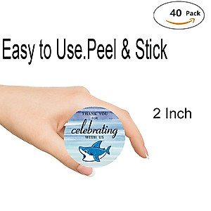 MAGJUCHE Shark Thank You Stickers, Shark Themed Party Sticker Labels for Favors, Decorations, 2 inch Round, 40-Pack