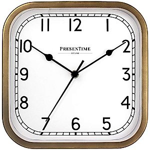 PresenTime & Co 10" Anton Vintage Square Clock, Silent No Ticking, Wall & Mantel 2 in 1 Clock, Desk and Shelf Clock, Tabletop Décor, Antique Hamilton Gold