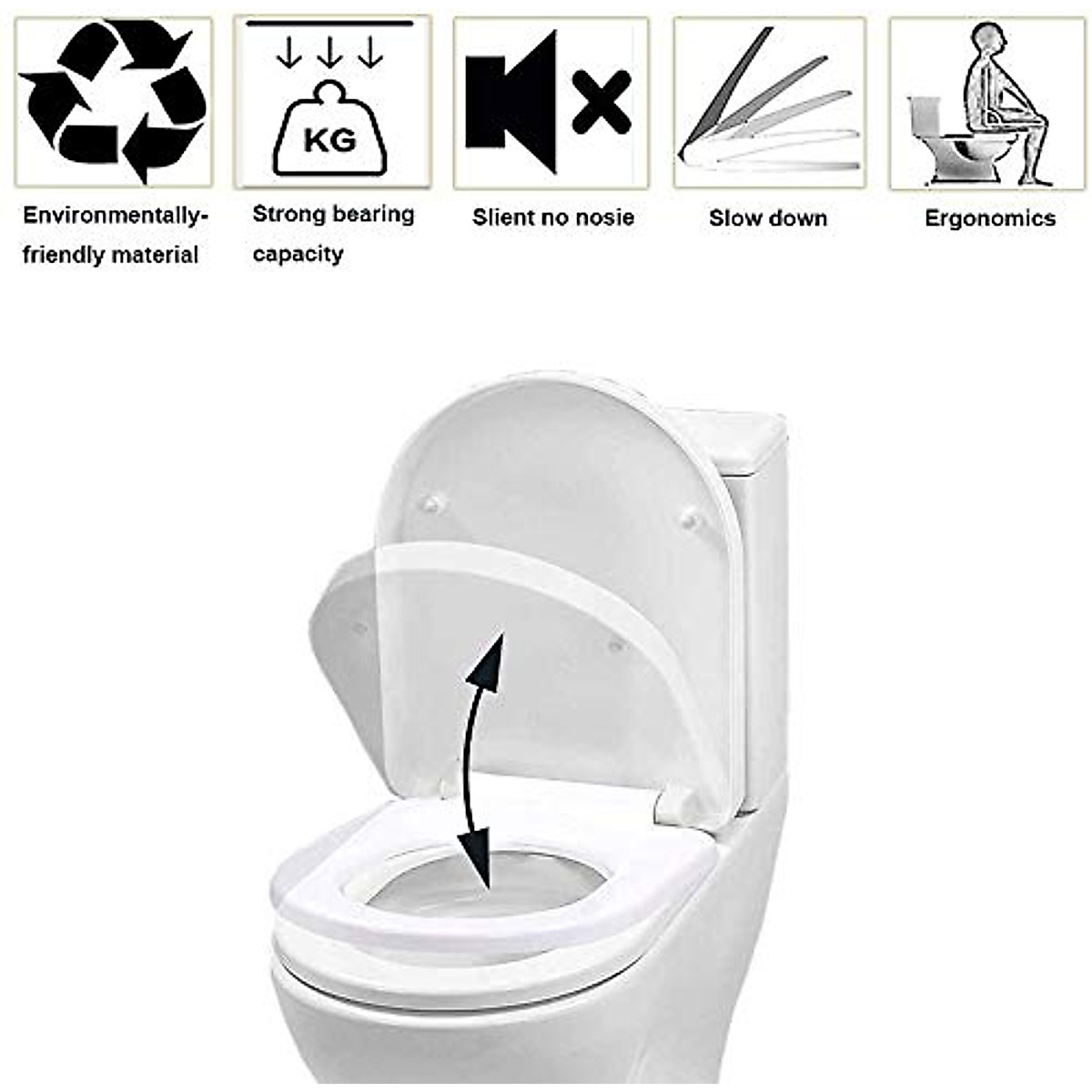 Toilet Seat will Slow Close Modern Lid Toilet Covers White D-Shape Easy Clean & Fix Adjustable Hinges Seat Quick Release Loo - Installation Tool fixtures Included