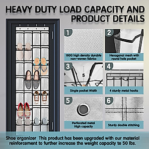 28 Compartment Breathable Mesh Pocket Over the Door Hanging Shoe Organizer, Closet Shoe Organizer, Large Men's and Women's Shoe Organizer, Hanging Over the Door Shoe Organizer (White)