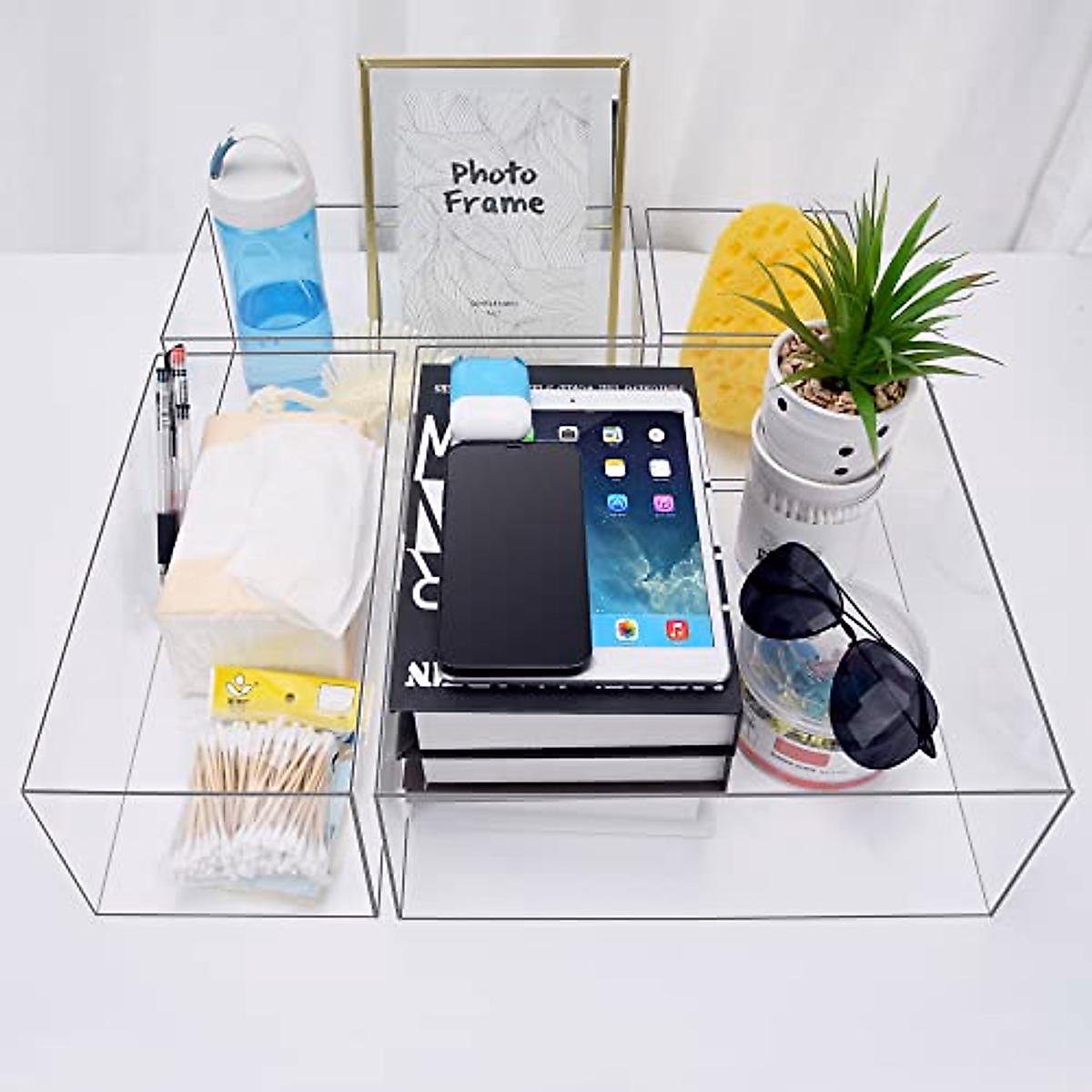 ChengFu Deep Drawer Organizer, Deep Drawer Dividers, 4pcs Acrylic Junk Drawer Organizer Set, Multi-use Junk Drawer Organizer for Office Desk, Kitchen, Bedroom, Makeup, Jewelry, Bathroom