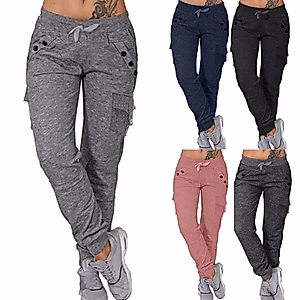 Leggings for Women with Pockets Women's High Waist Jogger Pants - Casual Cargo Elastic Waistband Sweatpants Tapered Fatigue with 6 Pockets Hiking Pants Women Linen Pants Women Summer Set B29