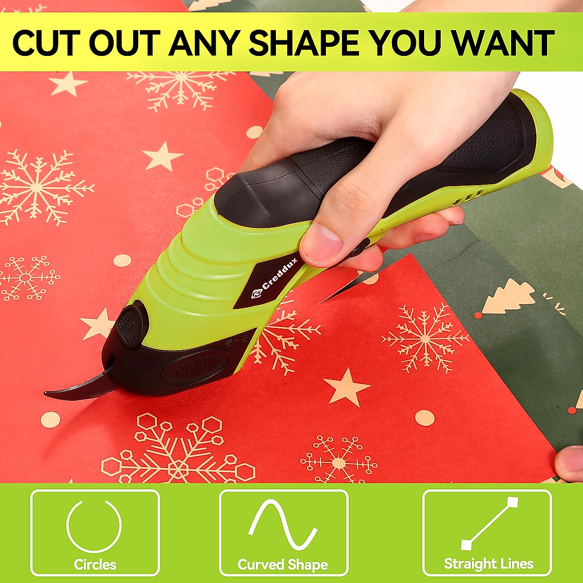 Creddux 2 Blade Cordless Electric Scissors for Cardboard Fabric Cutter Cardboard Cutter Tool for Crafting,and Sewing with Usb Cable Green-2blades