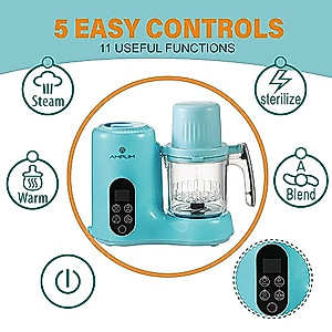 Amplim Baby Food Maker for Nutritious Homemade Meals | 11-in-1 Processor with Steam, Blend, Puree, Grinder, Chopper, Juicer, Defroster, Reheater, Cooker, Meal Station, and Bottle Sanitizer and Warmer