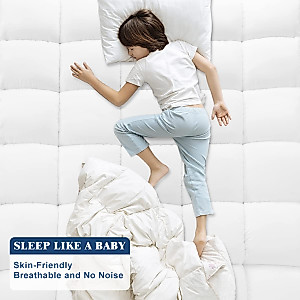 SAKIAO Mattress Topper, Extra Thick Cooling Mattress Pad for Back Pain, Breathable Fluffy Ultra Soft Pillow Top Down Alternative Fill Mattress Pad Cover (White, King)