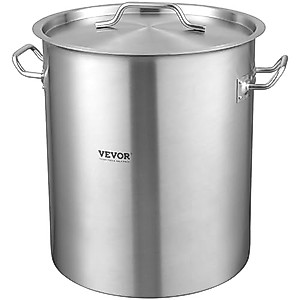 VEVOR Stainless Steel Stockpot, 42 Quart Large Cooking Pots, Cookware Sauce Pot with Strainer, Lid, and Handle, Heavy Duty Commercial Grade Stock Pot, Sanding Treatment, for Large Groups Events Silver