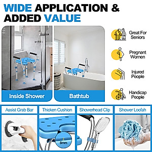 Medhelp Shower Chair with Arms for Inside Shower - Heavy Duty Shower Bench with Cutout Seat - Upgraded Stainless Steel Adjustable 450 lb Bathtub Stool for Seniors, Elderly, Handicap, Disabled