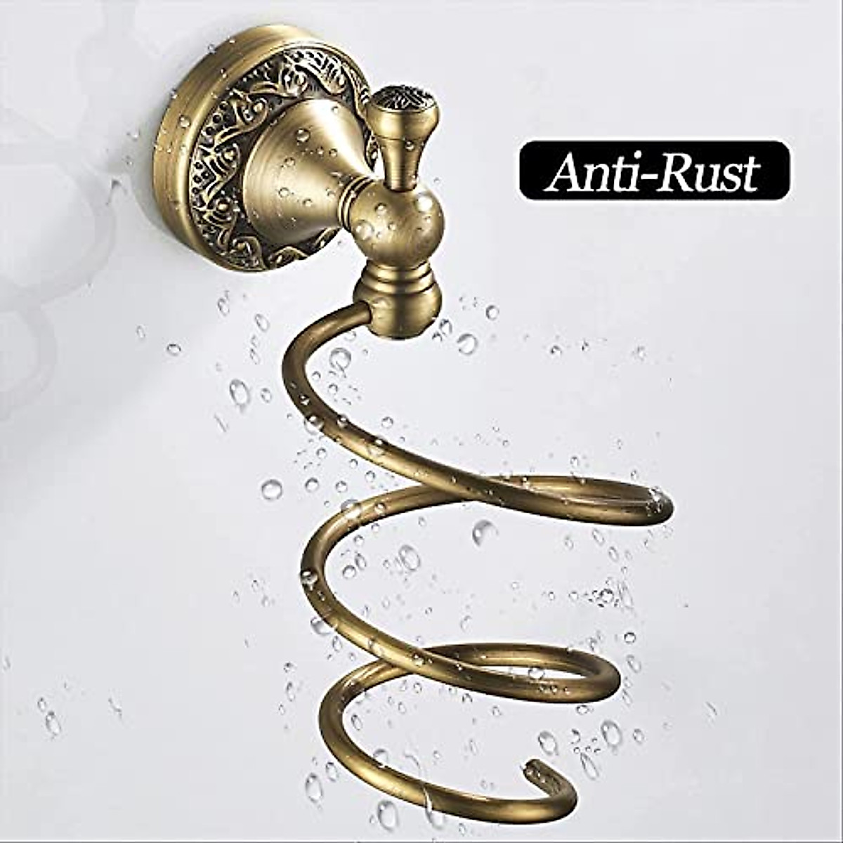 Leyden Antique Brass Hair Dryer Holder,Retro Blow Dryer Holder Hanger Rack Spiral Bathroom Accessories,Hair Care Tools Organizer Wall Mounted